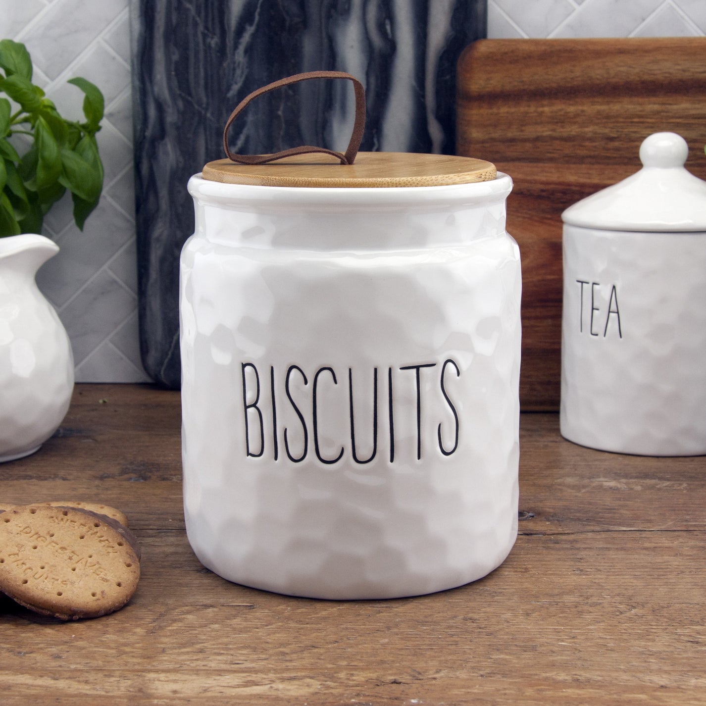 White Dimples Ceramic Biscuits Canister With Lid