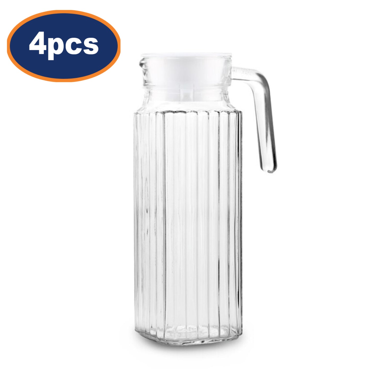 4Pcs 1L Clear Glass Water Pitcher Fridge Jug w/ Lid
