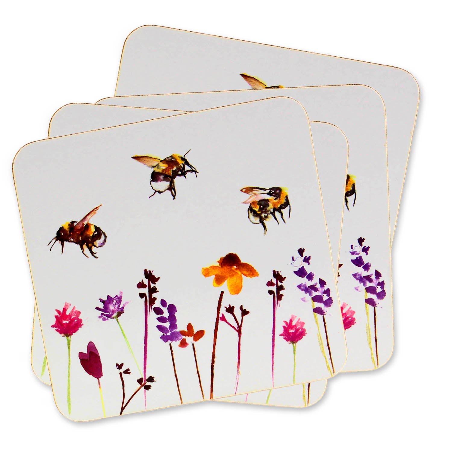 Set of 4 Bees & Flowers Coasters (design by Jennifer Rose)