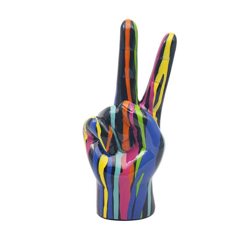 Hand Peace Sign Rainbow Paint Splash Figurine - Small