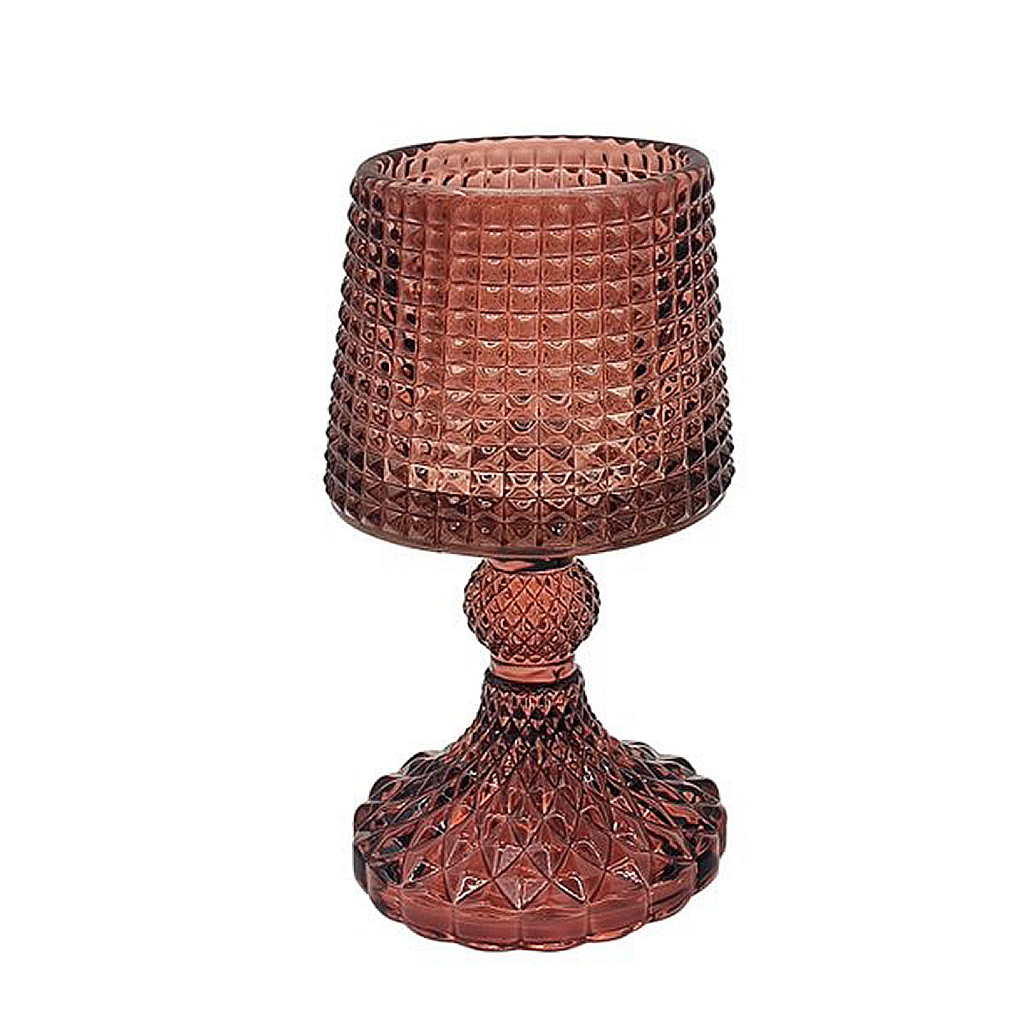 Champagne Grid Pattern Glass Centrepiece Candle Holder