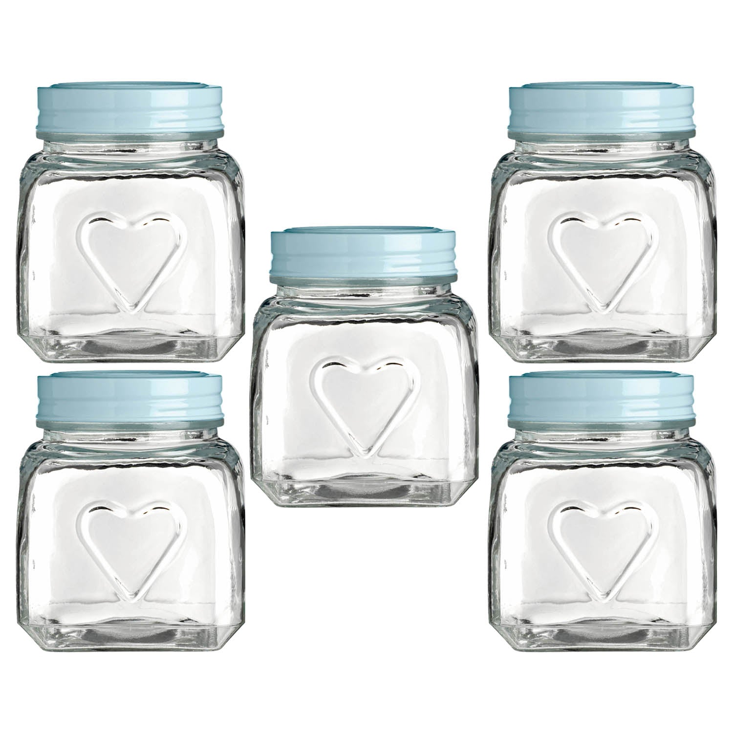 Set of 5 900ml Heart Glass Storage Jars