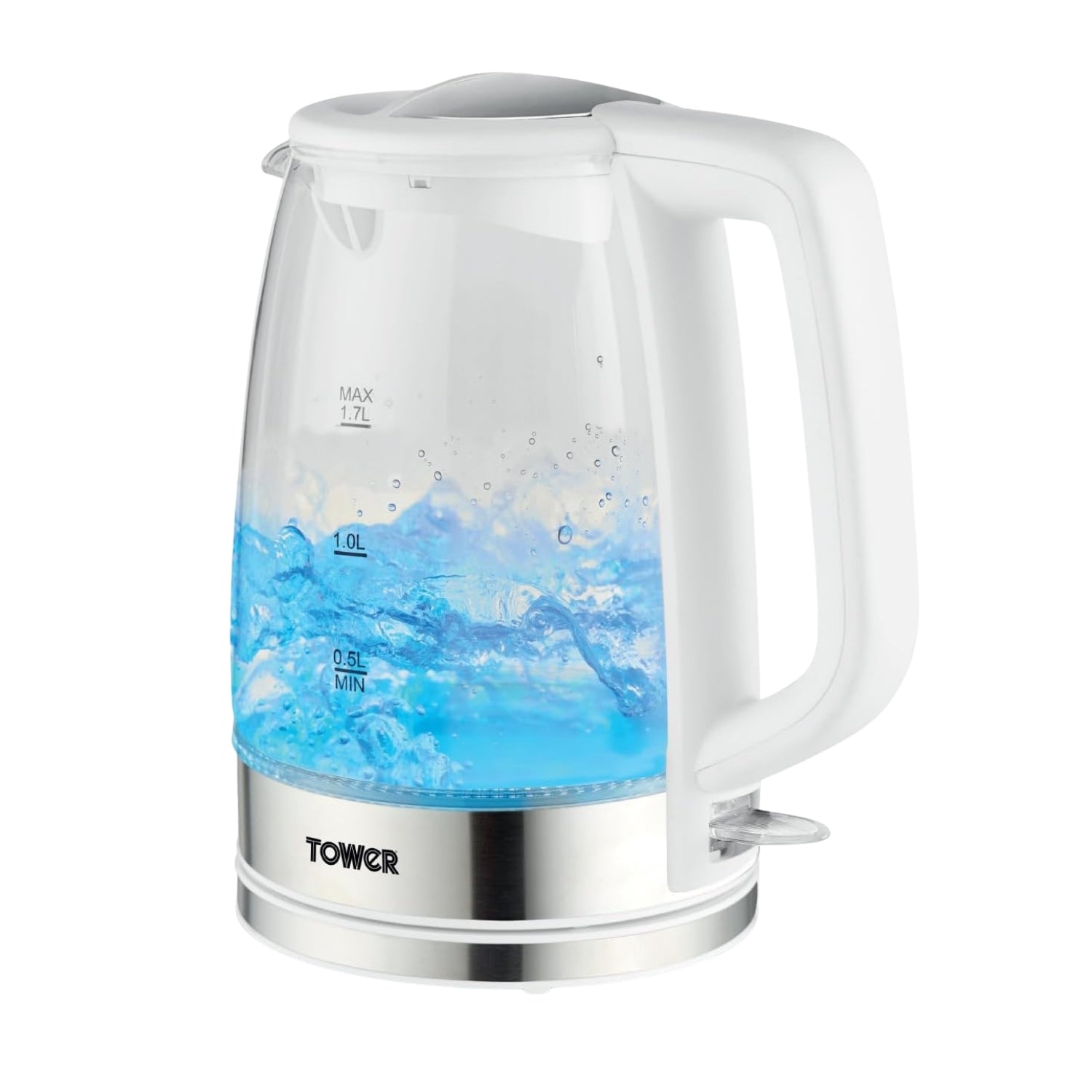 2200W Tower Glass White Electric Kettle